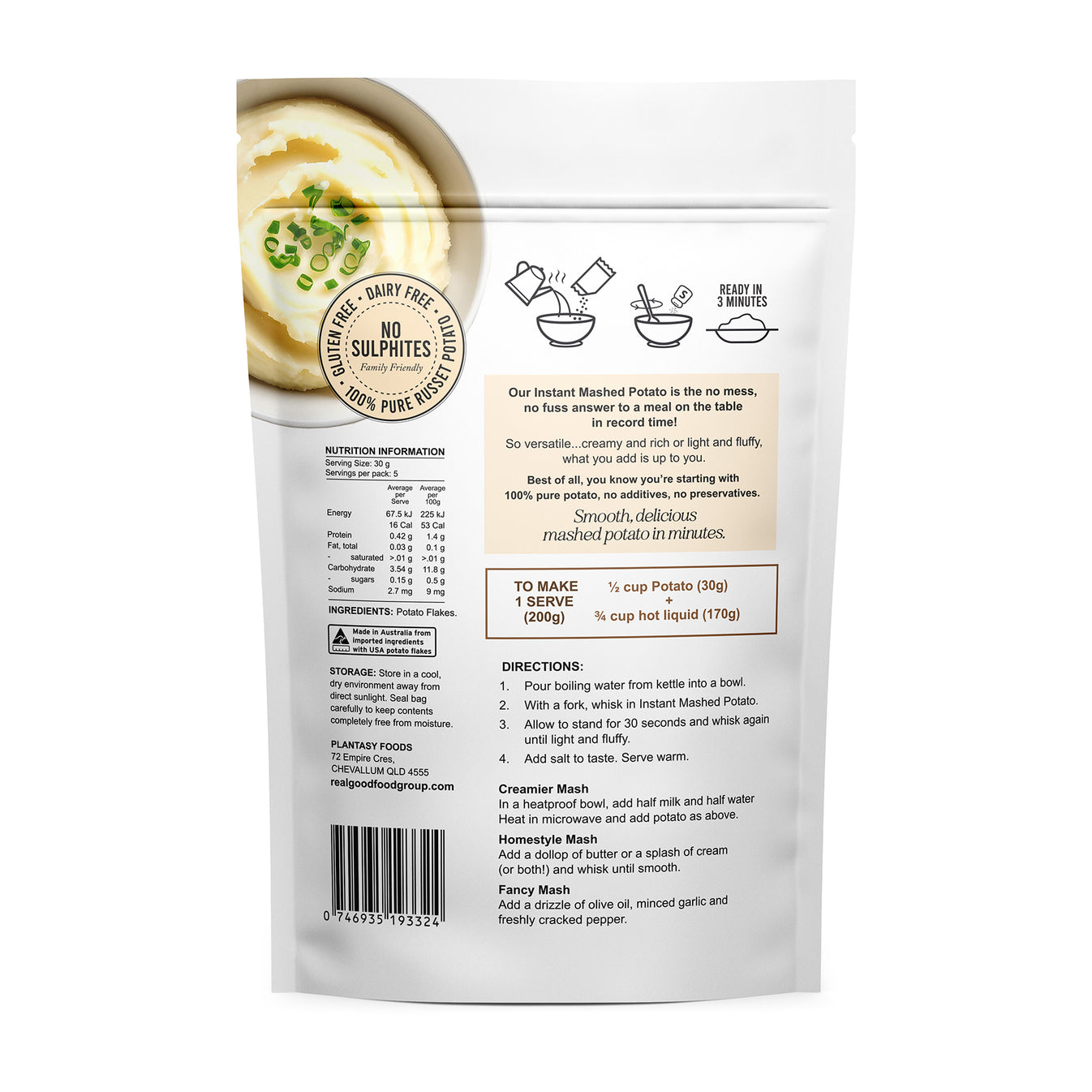 Plantasy Foods Mash Pure Potato 150g – Natural Things NZ