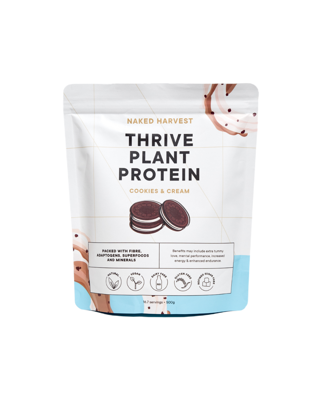 Nu Harvest Thrive Plant Protein Cookies & Cream 500g – Natural Things NZ